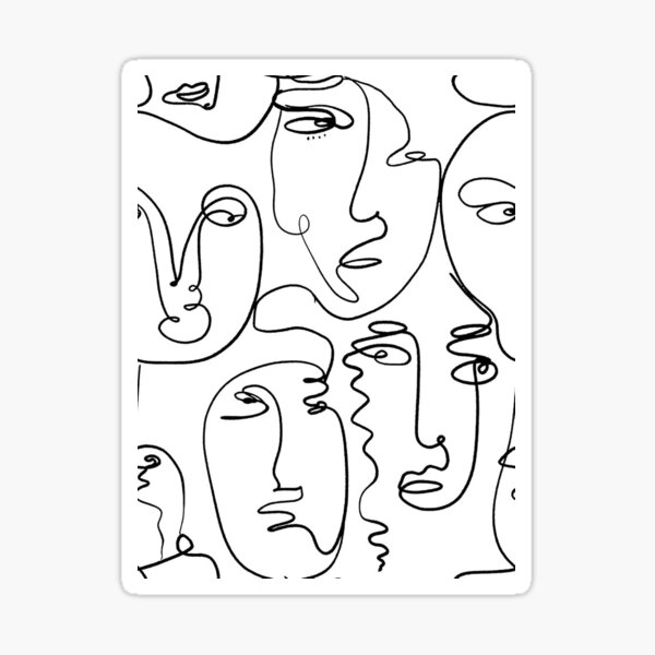 "Abstract Line Art Faces on Deep Purple" Sticker for Sale by ...