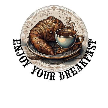 "Steampunk Breakfast Coffee and Croissant Cute Hand-Drawn Food Stickers ...