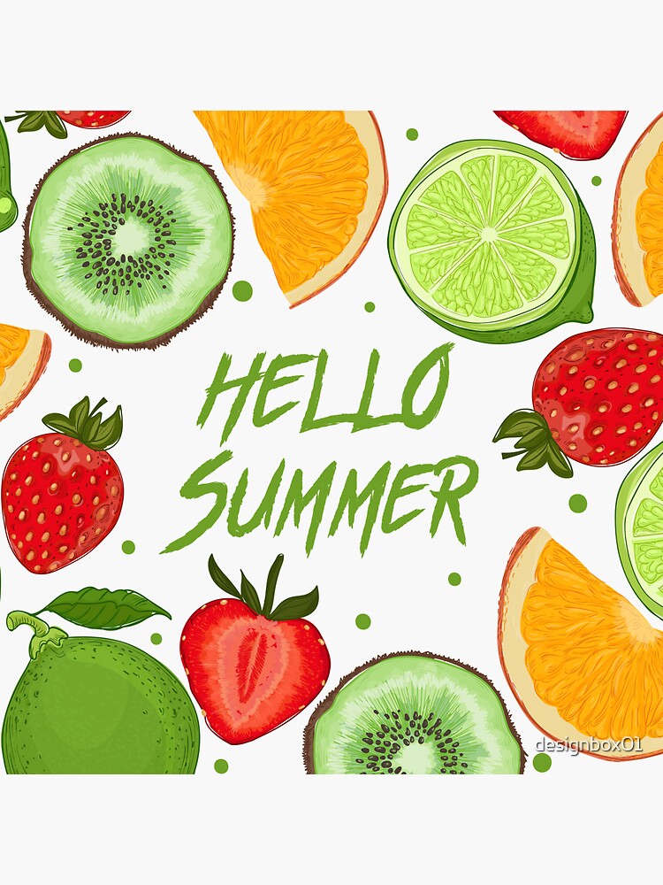 "Hello summer fruit splash" Sticker for Sale by designbox01 | Redbubble