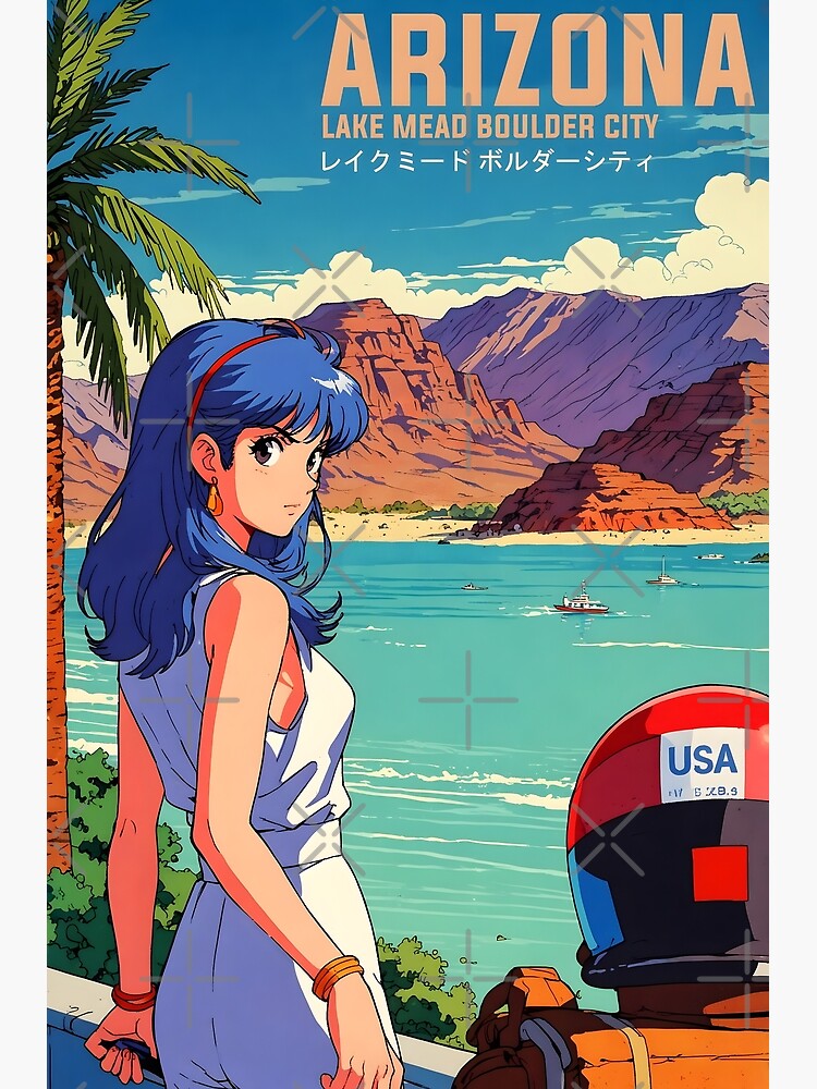 "Lake Mead Boulder City Arizona Retro Anime Girl 80s Vintage Travel ...