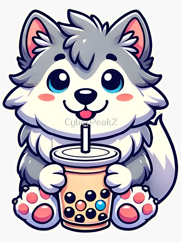 "Wolf Sips: Boba Howls in Style!" Sticker for Sale by CyberPeakZ ...