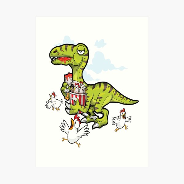 "Velociraptor Raptor Eat Chicken " Art Print for Sale by HelenofThreads ...