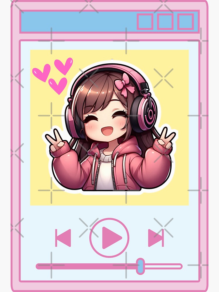 "Super Kawaii Chibi Girl with MP3 Player - Cute Digital Art: Kawaii Pastel Girl" Sticker for ...