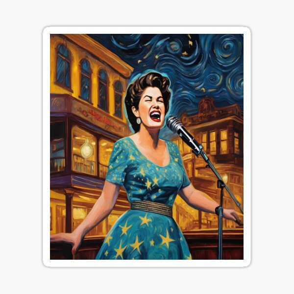 ""Vintage Visions: Patsy Cline's Serenade Under Neon Stars"" Sticker ...