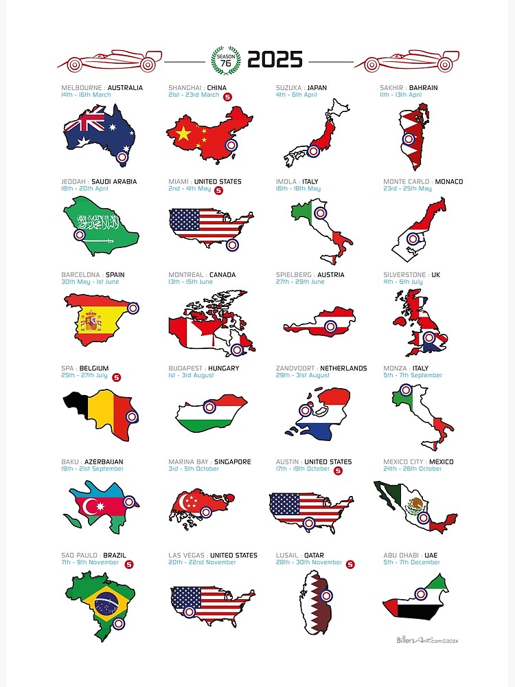 "Many Formula 1 items for the 2025 Season. Print of the countries and ...