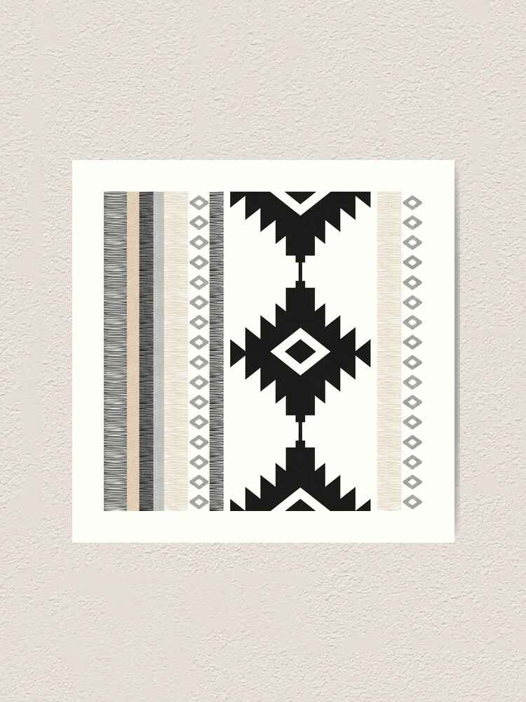 "Pueblo Tribal Pattern Black and White and Tan" Art Print for Sale by ...