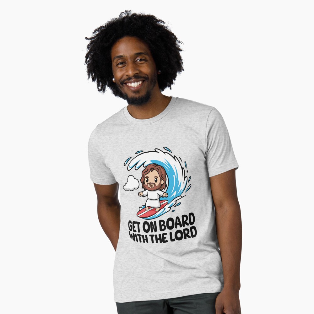 "Get On Board With The Lord! Cute Surfing Jesus" Sticker for Sale by ...