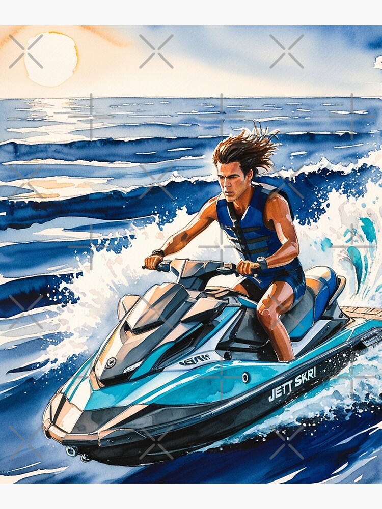 ""Watercolor Adventure: Man on a Jet Ski"" Poster for Sale by DAMDUANG ...