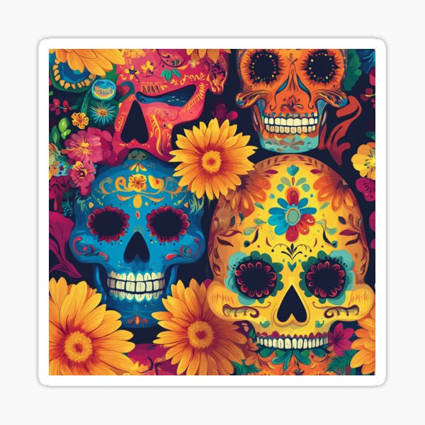 "Dia de los muertos colorful calaveras" Sticker by MidArtForge | Redbubble