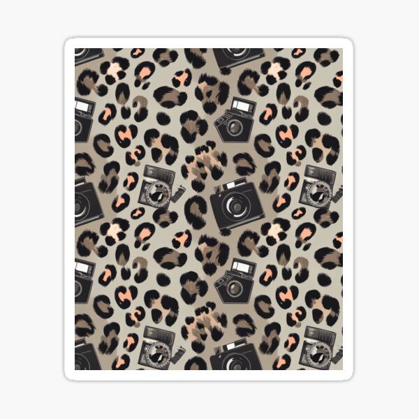 "Leopard pantera print with black vintage cameras" Sticker for Sale by ...