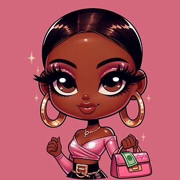 "2000s Chibi Dark Skin Girl Glam with Pink Designer Y2K Style and Gold ...