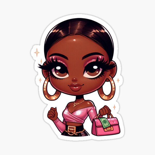 "2000s Chibi Dark Skin Girl Glam with Pink Designer Y2K Style and Gold ...
