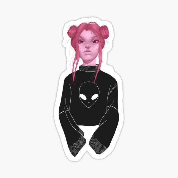 "Pink Alien" Sticker by chikeluu | Redbubble