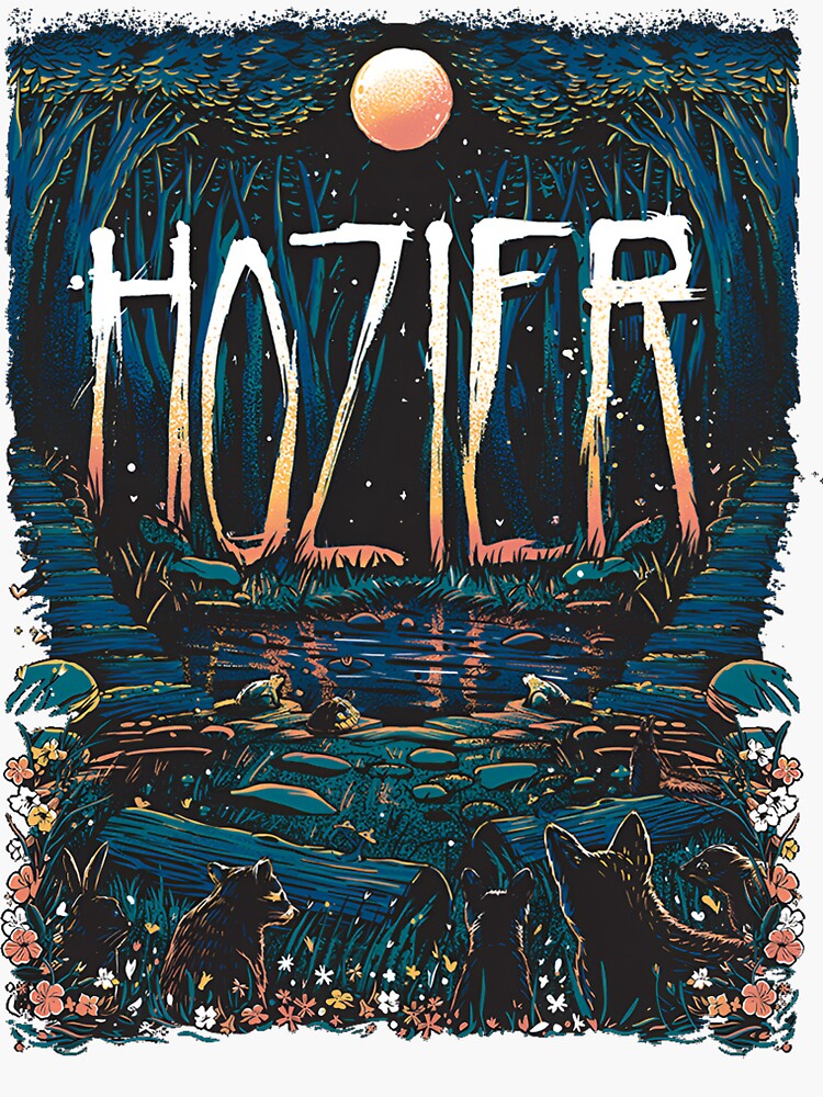 "Unofficial Unreal Unearth Hozier Inspired Woodland animals and pond night scene " Sticker for ...