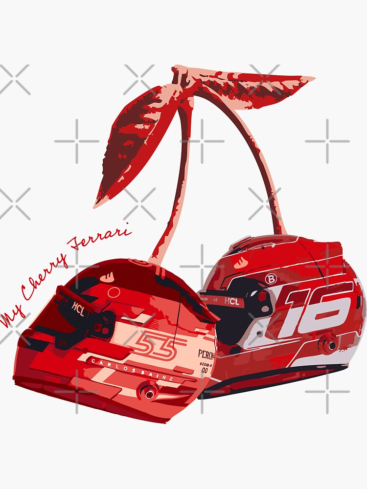 "Cherry Ferrari Helmet" Sticker by MayNinO | Redbubble