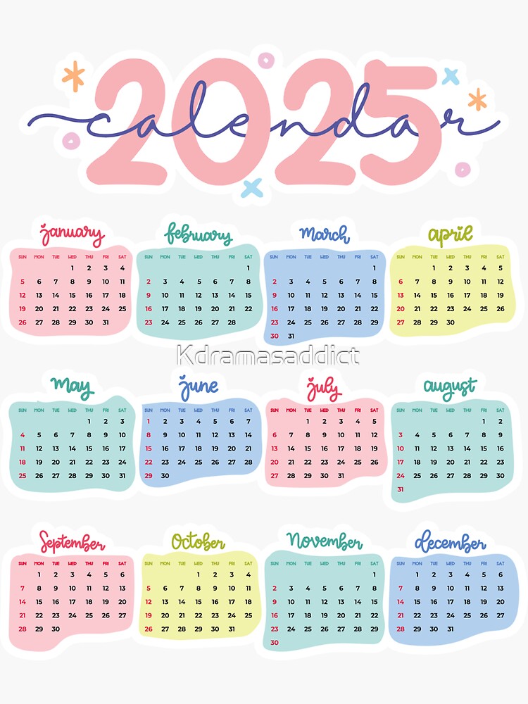 "2025 Calendar Pastel Colour" Sticker for Sale by Kdramasaddict | Redbubble