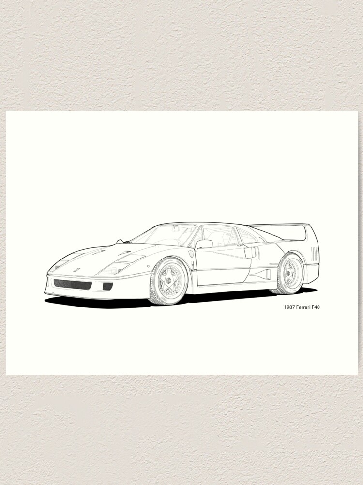 "1987 Ferrari F40 Line Illustration" Art Print by DigitalCel | Redbubble