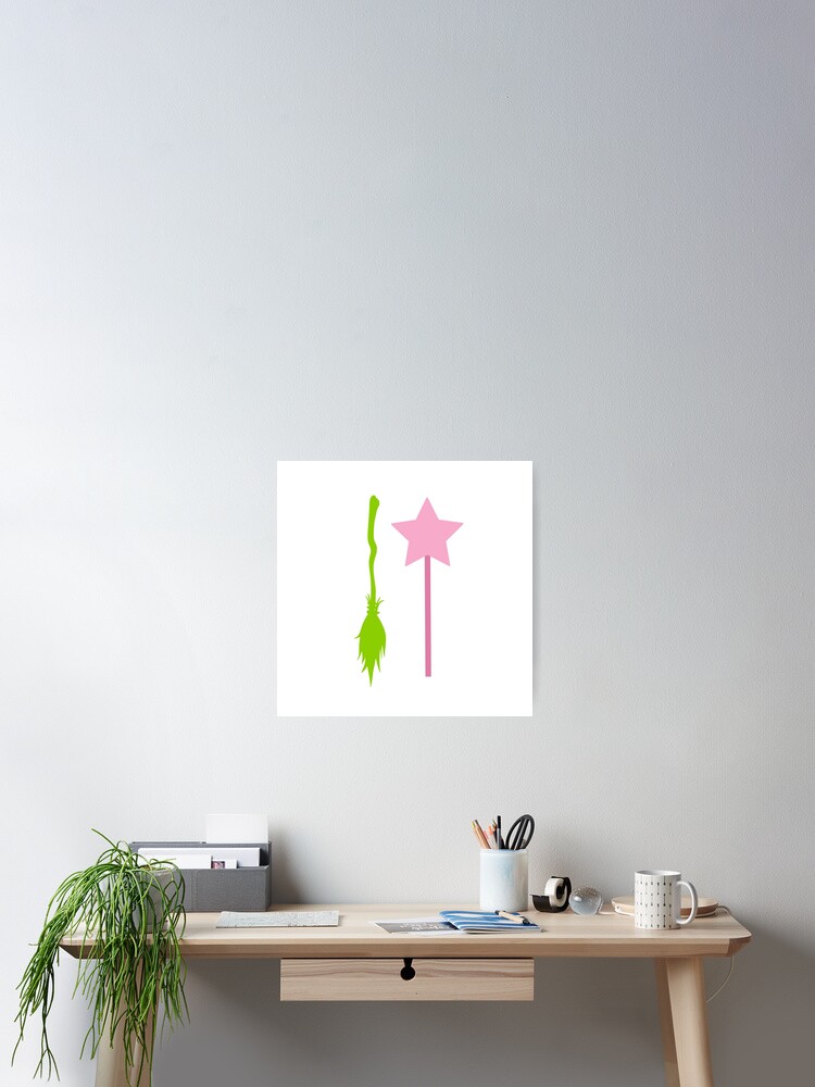 "Green Elphaba Broomstick and Pink Glinda Wand Wicked" Poster for Sale ...