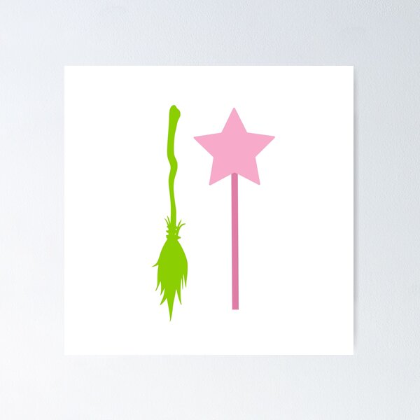 "Green Elphaba Broomstick and Pink Glinda Wand Wicked" Poster for Sale ...