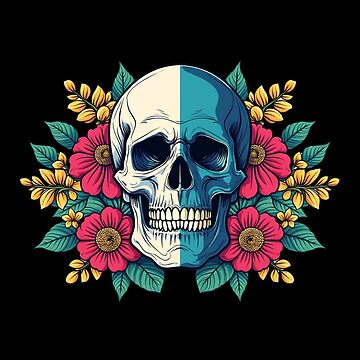 "Two Tone Skull and Flowers" Sticker for Sale by Smileshigh | Redbubble