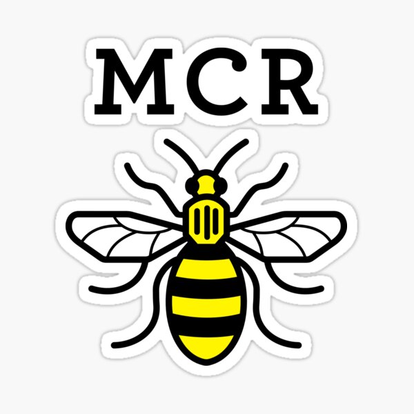"MCR BEE WORKER SYMBOL & LANDMARK OF MANCHESTER" Sticker for Sale by ...