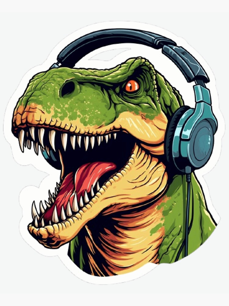 "Dino Beats: Pop Art Dinosaur with Headphones" Sticker for Sale by ...