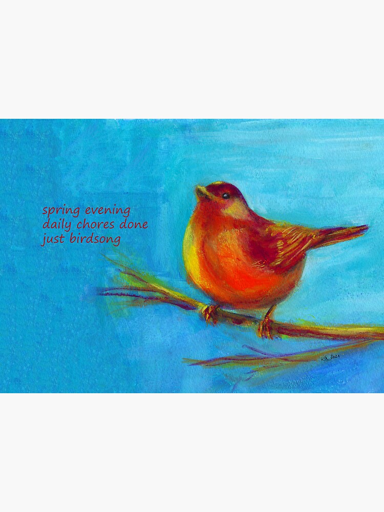 "Only Birdsong Haiku English hand-painted acrylic painting" Sticker by ...