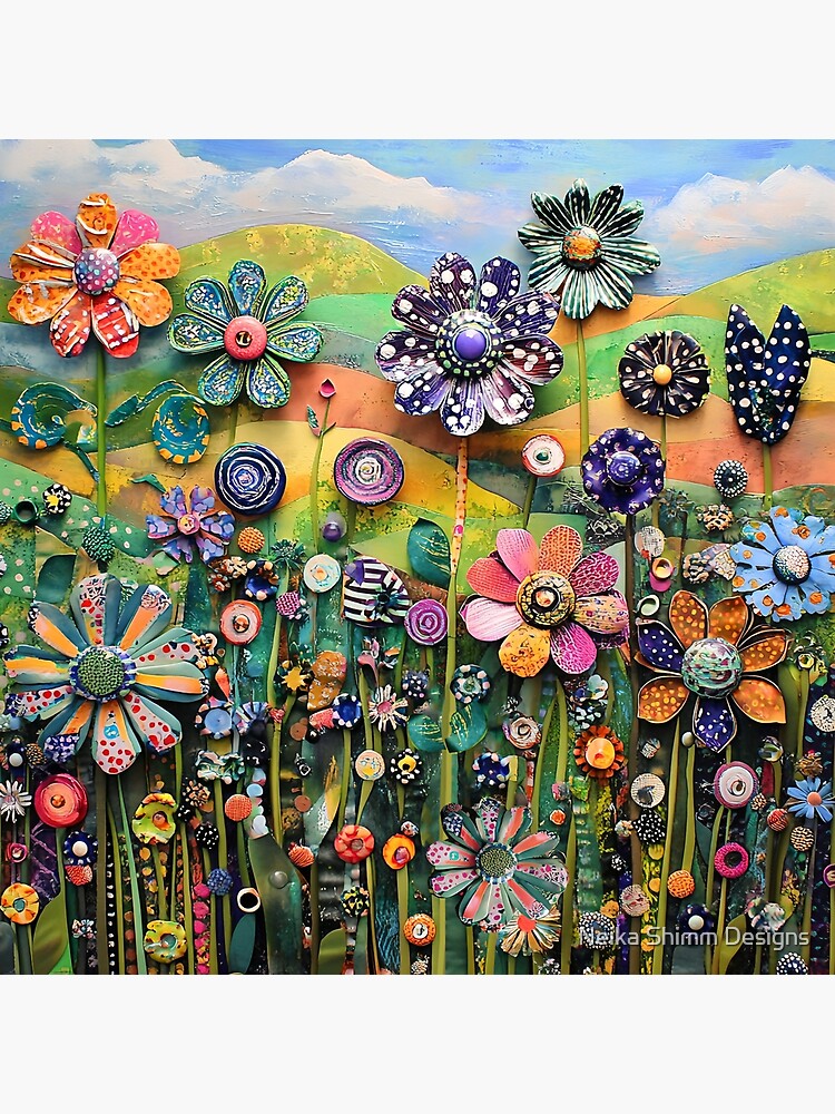 "Floral Patchwork Collage, Wildflower Garden on the Hill" Poster for ...