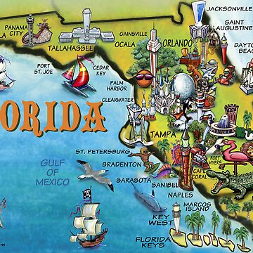 "Cartoon Map of Florida" Metal Print for Sale by Kevin Middleton ...