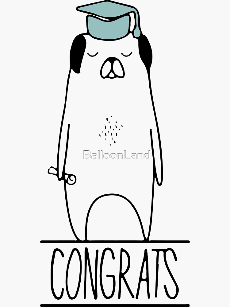 "graduated pug" Sticker by BalloonLand | Redbubble