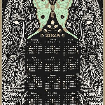 "Luna Moth Moon Phases Calendar 2025" Metal Print for Sale by Sabina ...