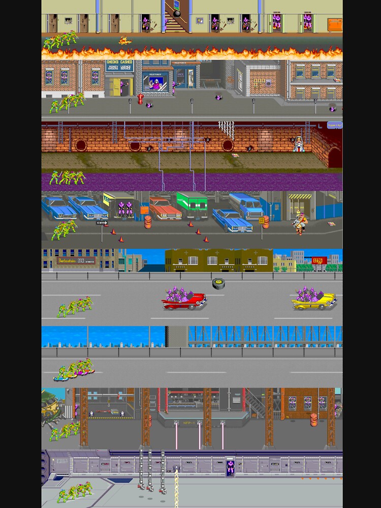 "TMNT (Teenage Mutant Ninja Turtles) Arcade - Levels - Retro" T-shirt ...