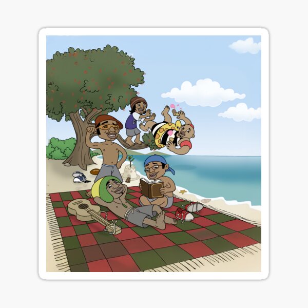 "Pōhutukawa tree summer picnic scene (bro'Town boys)" Sticker for Sale ...