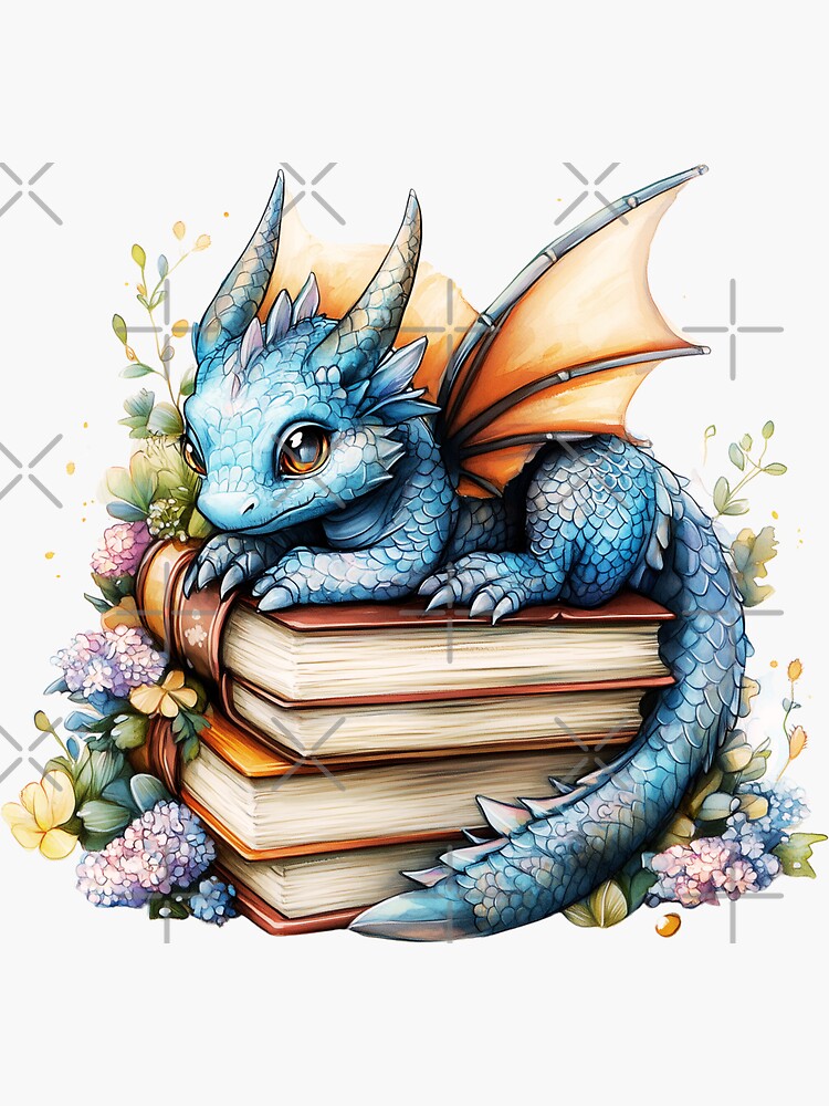 "Cute Blue Dragon On A Stack Of Books" Sticker for Sale by TheAnimalZ00 ...