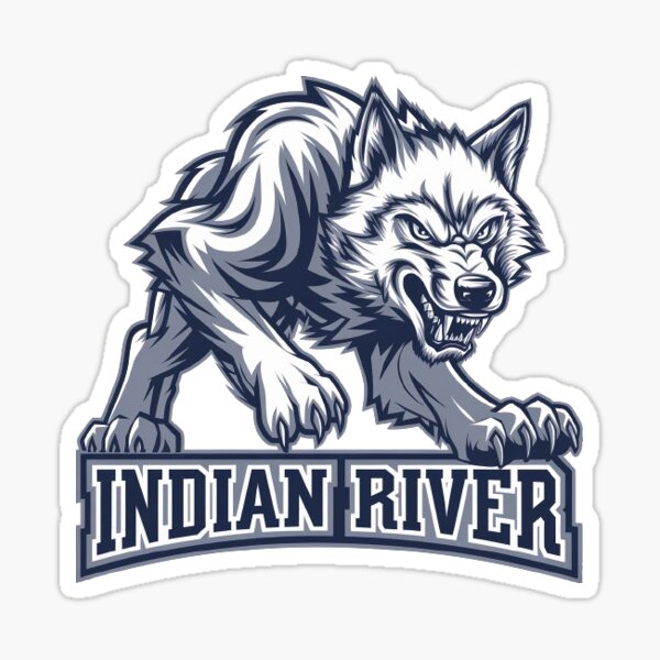 "Fierce Indian River Wolf Mascot Logo – Navy Blue and White" Sticker ...