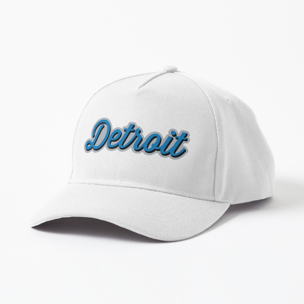 "Detroit Football in Cursive, Honolulu Blue, Silver, and Black" Sticker ...