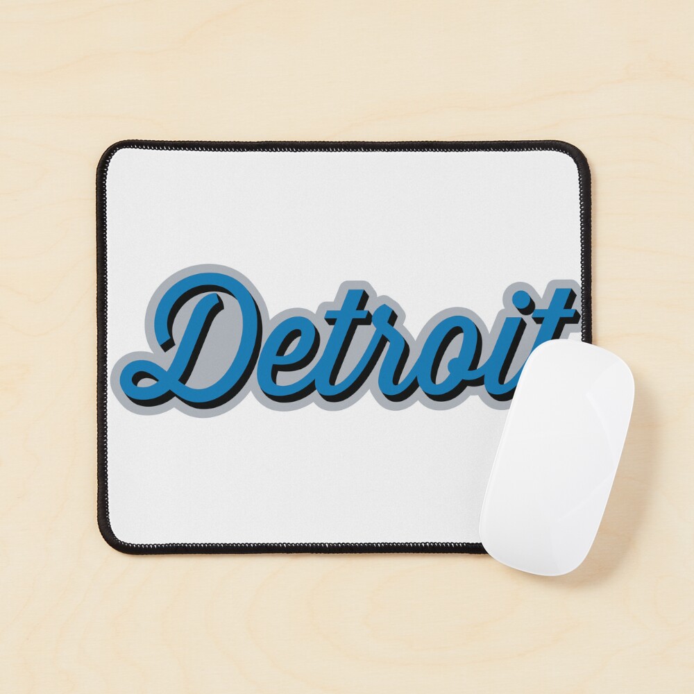 "Detroit Football in Cursive, Honolulu Blue, Silver, and Black" Sticker ...