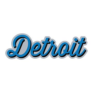 "Detroit Football in Cursive, Honolulu Blue, Silver, and Black" Sticker ...