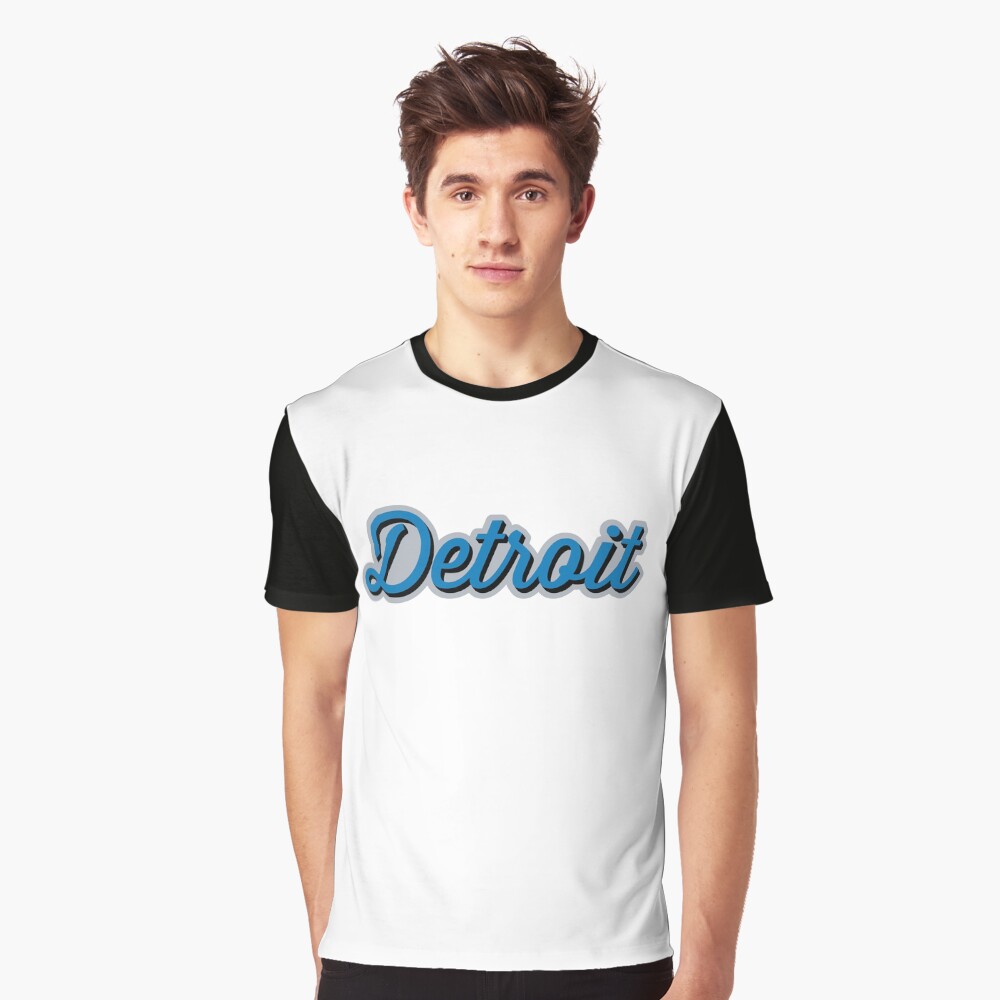 "Detroit Football in Cursive, Honolulu Blue, Silver, and Black" Sticker ...