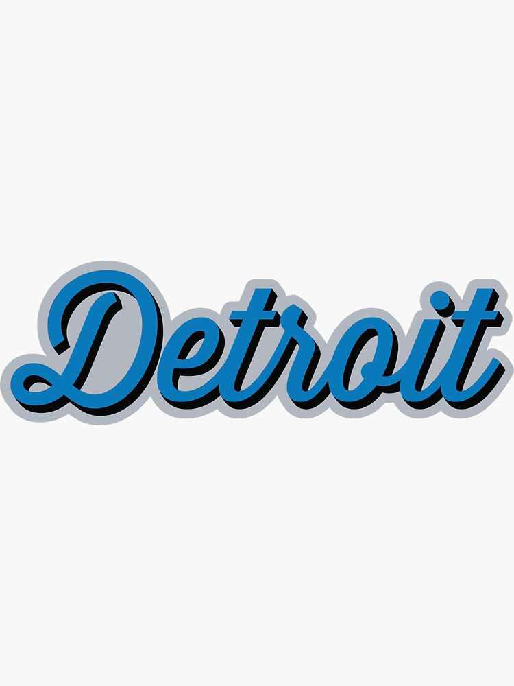 "Detroit Football in Cursive, Honolulu Blue, Silver, and Black" Sticker ...