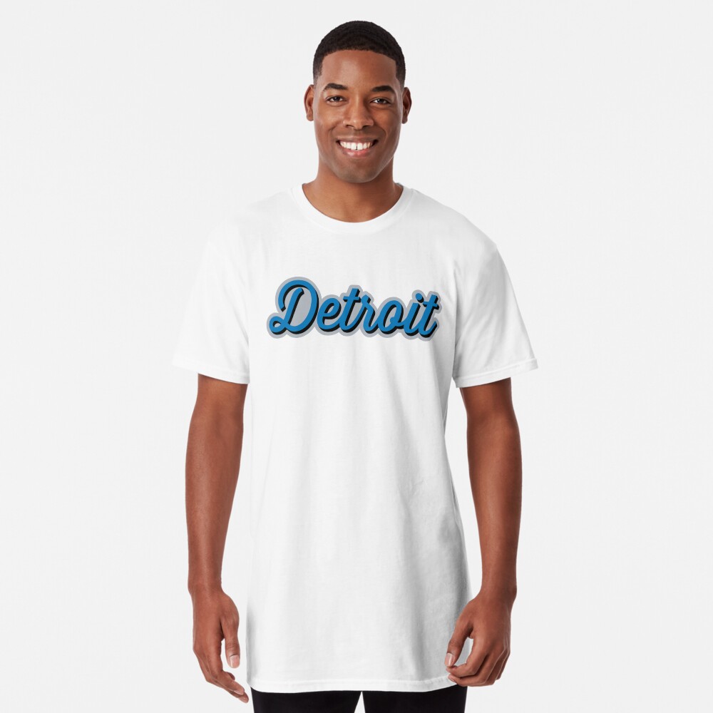 "Detroit Football in Cursive, Honolulu Blue, Silver, and Black" Sticker ...