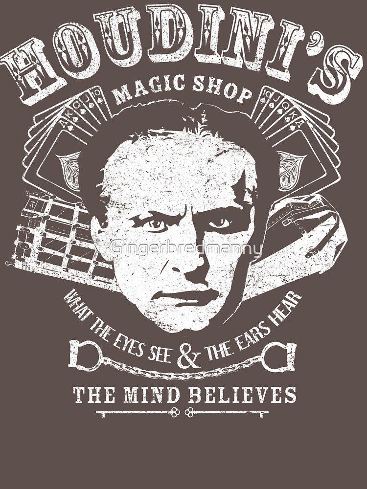 "Houdini's Magic Shop (White)" T-shirt for Sale by Gingerbredmanny ...