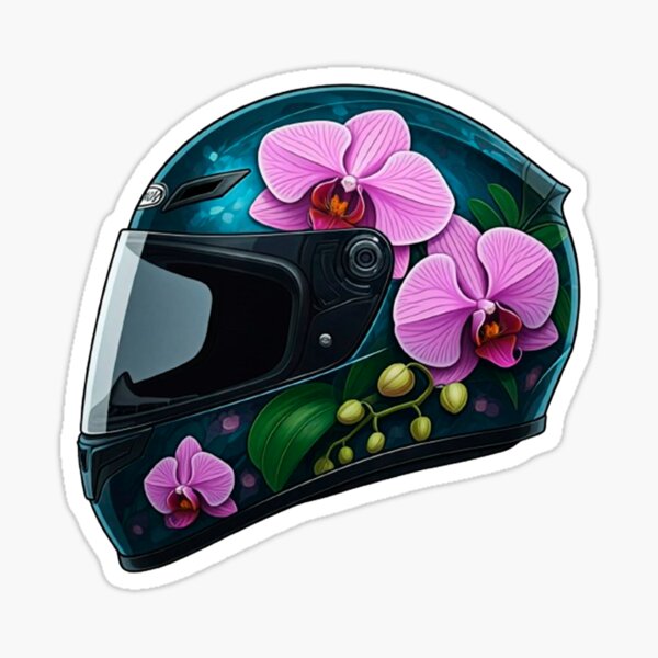 "helmet motorcycle purple horchid flowers." Sticker for Sale by ...