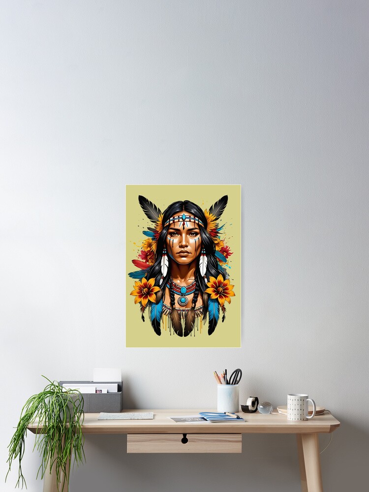 "Pocahontas Native American retro vintage tribal floral design" Poster ...