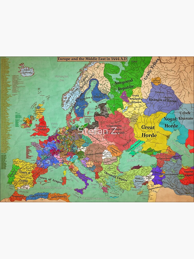 "Map of Europe and the Middle East in 1444" Poster for Sale by Stefan Z ...
