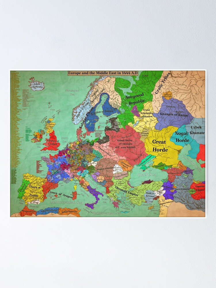 "Map of Europe and the Middle East in 1444" Poster for Sale by Stefan Z ...