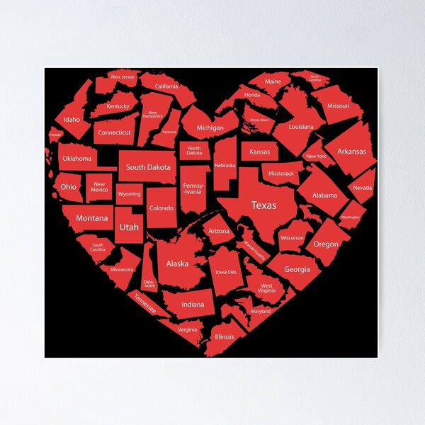 "United States of America map in Heart shape" Poster for Sale by ...