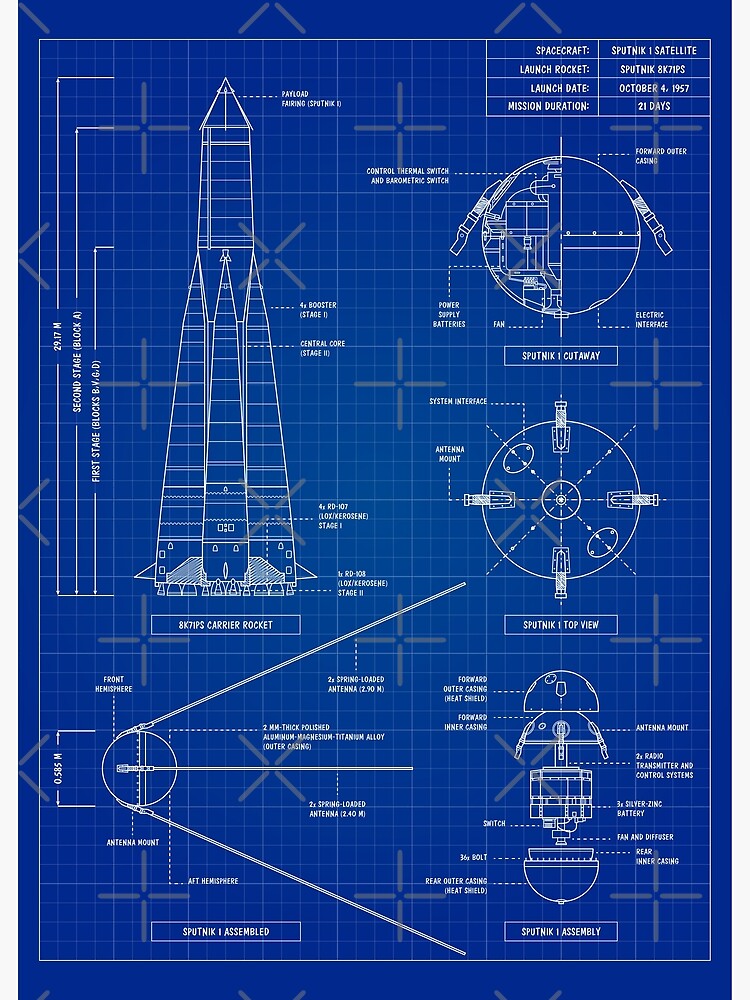 Sputnik 1 Diagram Sputnik 1. Soviet Space Program (old Paper Grid)