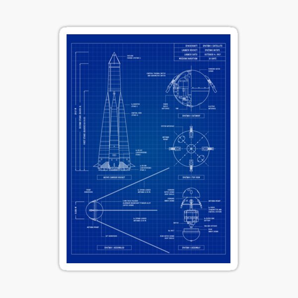 "Sputnik 1 (Blueprint) Vertical" Sticker for Sale by BGALAXY | Redbubble