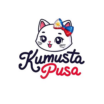 "Kumusta Pusa Cute Face with Bow" Sticker for Sale by KumustaPusaShop ...